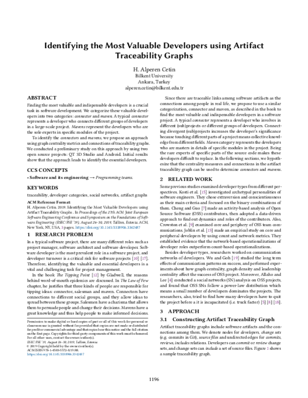 (PDF) Identifying the most valuable developers using artifact traceability graphs