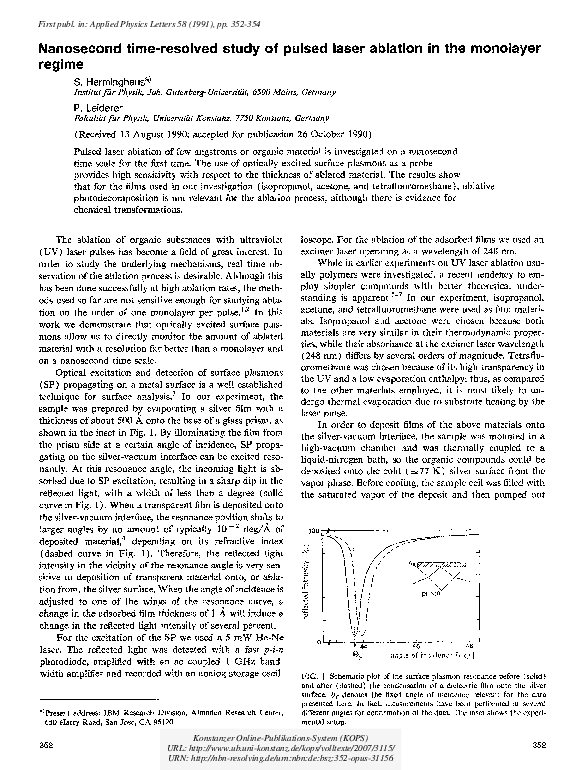 (PDF) Nanosecond time-resolved study of pulsed laser ablation in the ...