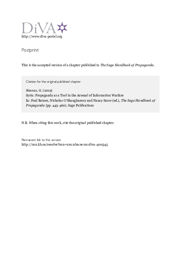 (PDF) Syria: Propaganda as a Tool in the Arsenal of Information Warfare