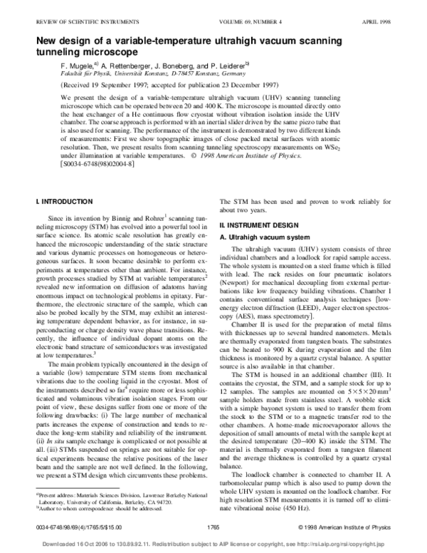 Pdf New Design Of A Variable Temperature Ultrahigh Vacuum Scanning Tunneling Microscope Paul