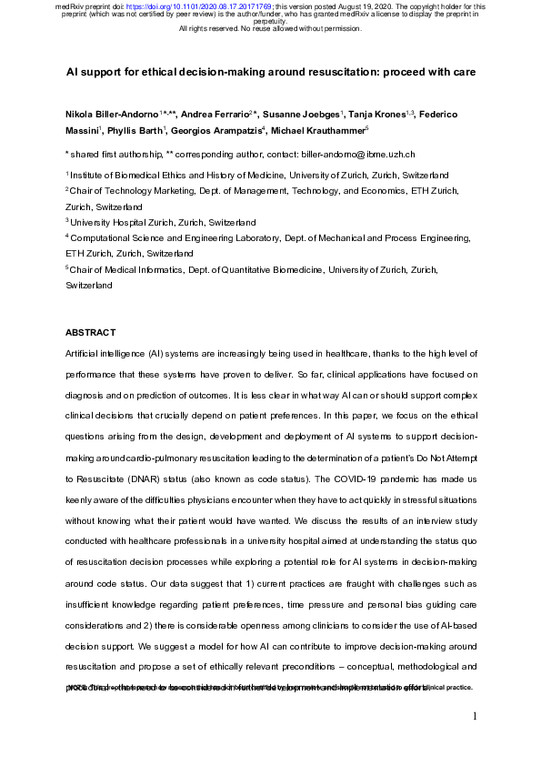 (PDF) AI support for ethical decision-making around resuscitation ...