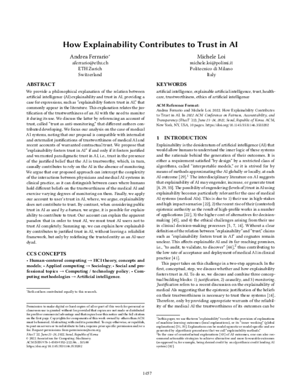 (PDF) How Explainability Contributes to Trust in AI