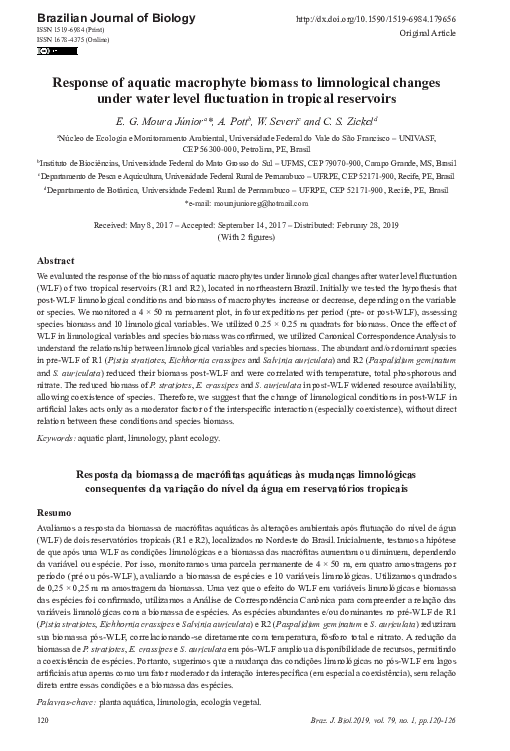 (PDF) Response of aquatic macrophyte biomass to limnological changes under water level ...