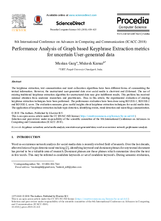 Pdf Performance Analysis Of Graph Based Keyphrase Extraction Metrics For Uncertain User