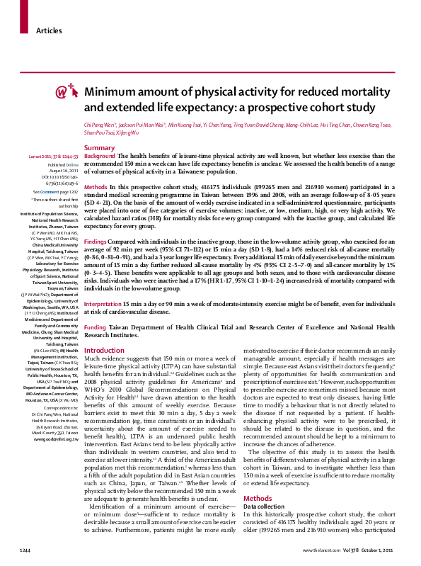 (PDF) Minimum amount of physical activity for reduced mortality and ...