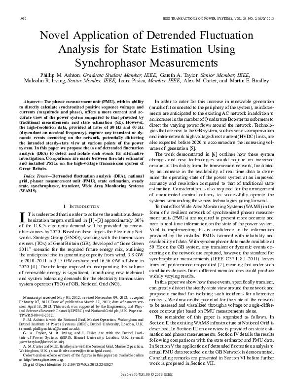 Pdf Novel Application Of Detrended Fluctuation Analysis For State Estimation Using