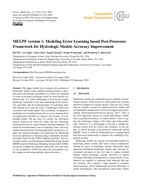 (PDF) MELPF version 1: Modeling Error Learning based Post-Processor Framework for Hydrologic ...
