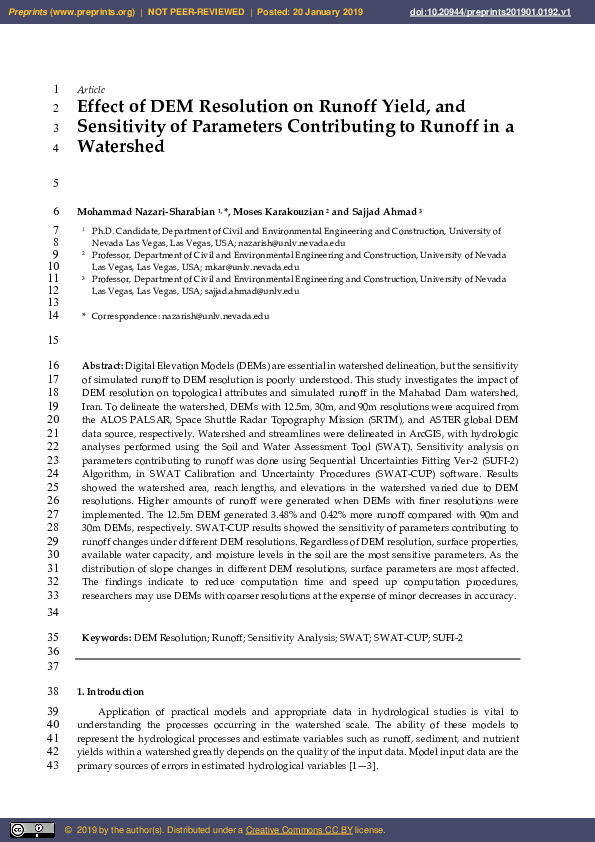 (PDF) Effect of DEM Resolution on Runoff Yield, and Sensitivity of Parameters Contributing to ...