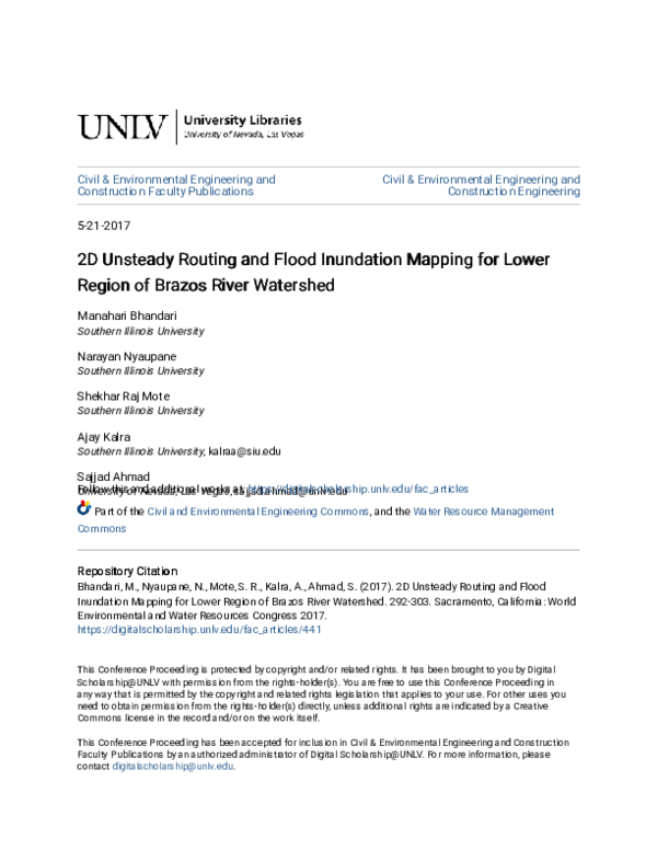 (PDF) 2D Unsteady Flow Routing and Flood Inundation Mapping for Lower Region of Brazos River ...