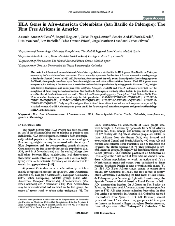 (PDF) HLA Genes in Afro-American Colombians (San Basilio de Palenque ...