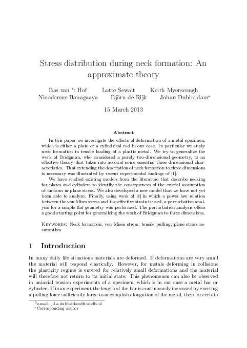 (PDF) Stress distribution during neck formation : an approximate theory