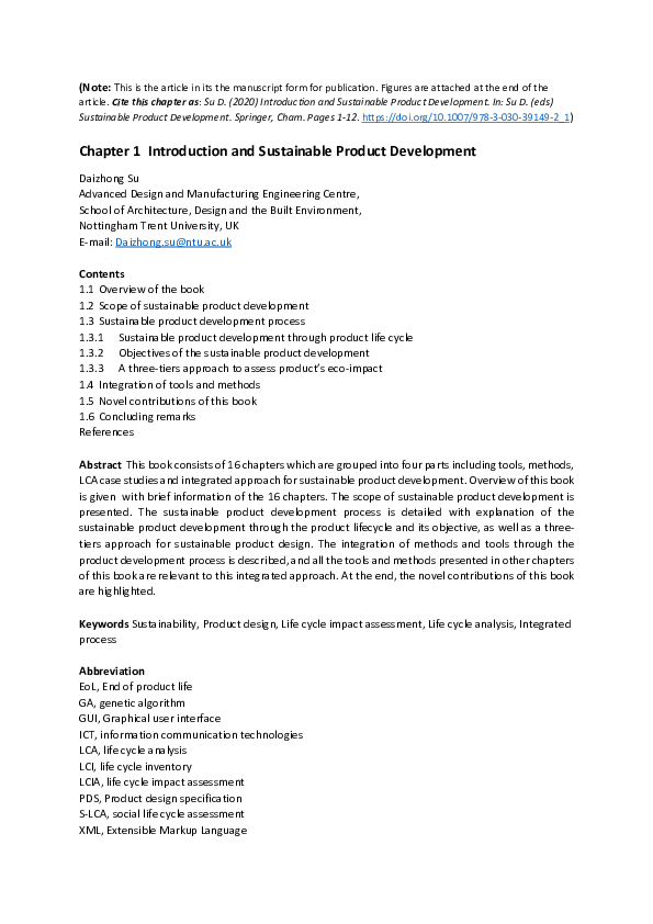 (PDF) Introduction and Sustainable Product Development