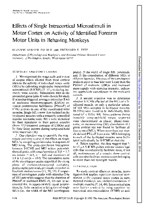 (PDF) Effects of single intracortical microstimuli in motor cortex on activity of identified ...