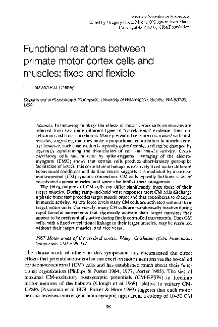 (PDF) Functional Relations Between Primate Motor Cortex Cells and Muscles: Fixed and Flexible