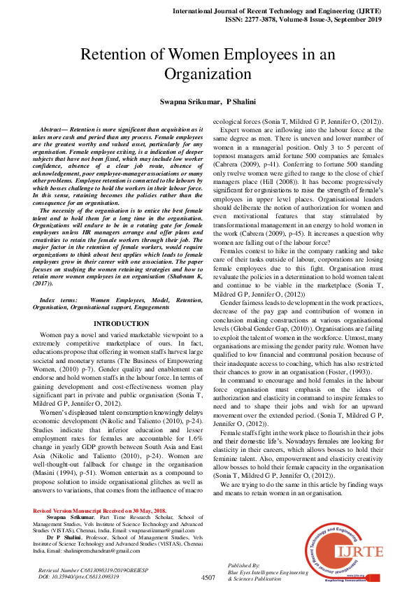 (PDF) Retention of Women Employees in an Organization
