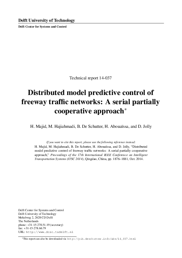 (PDF) Distributed model predictive control of freeway traffic networks: A serial partially ...