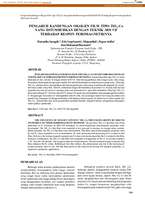 (PDF) PENGARUH KANDUNGAN OKSIGEN FILM TIPIS TiO2-Co YANG DITUMBUHKAN ...