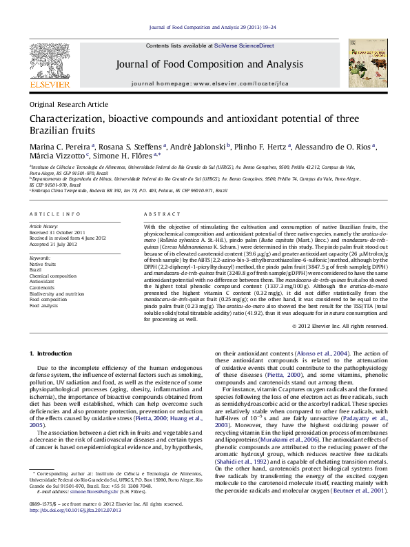 Pdf Characterization Bioactive Compounds And Antioxidant Potential