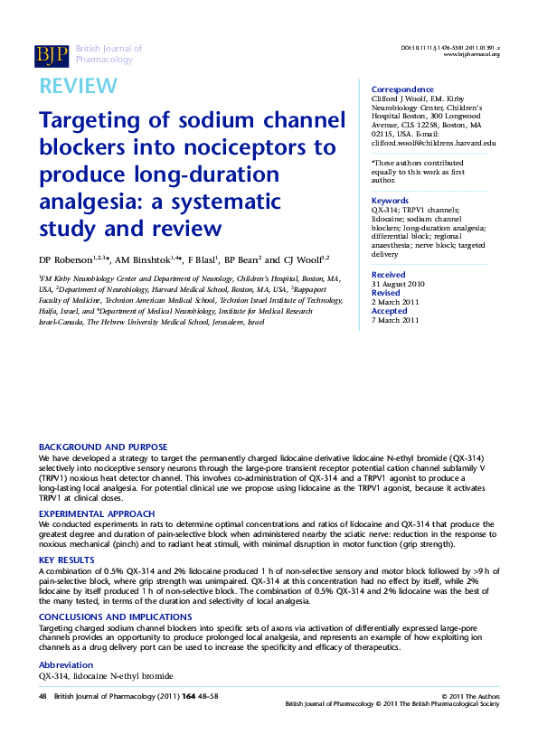 (PDF) Targeting of sodium channel blockers into nociceptors to produce ...