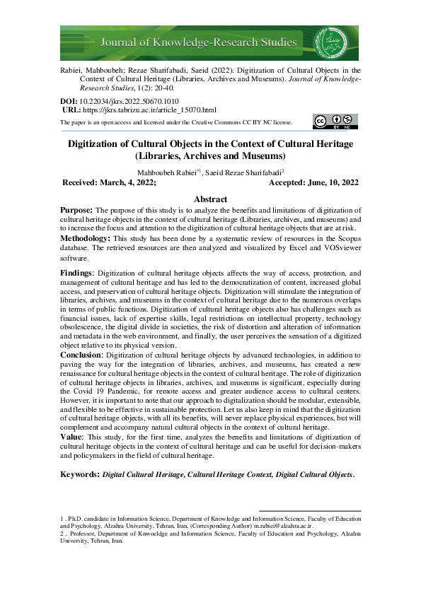 (PDF) Digitization of Cultural Objects in the Context of Cultural ...