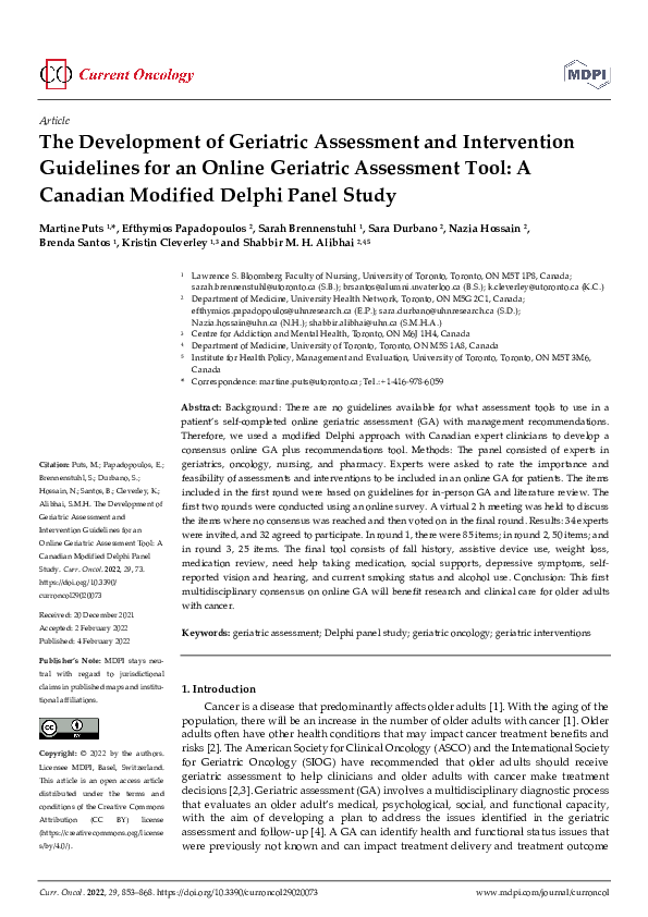 (PDF) The Development of Geriatric Assessment and Intervention ...