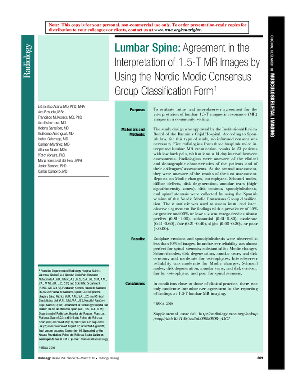 (PDF) Lumbar Spine: Agreement in the Interpretation of 1.5-T MR Images ...