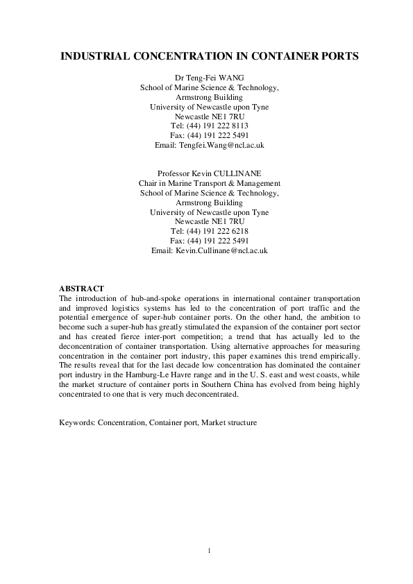 (PDF) Industrial concentration in container ports