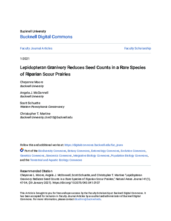 (PDF) Lepidopteran Granivory Reduces Seed Counts in a Rare Species of ...