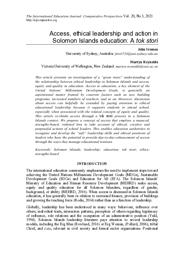 (PDF) Access, ethical leadership and action in Solomon Islands ...