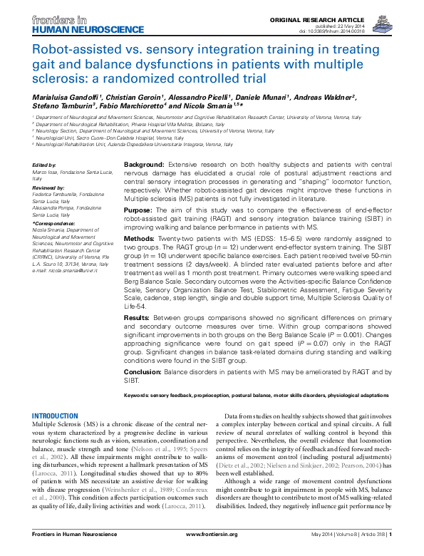 (PDF) Robot-assisted vs. sensory integration training in treating gait ...