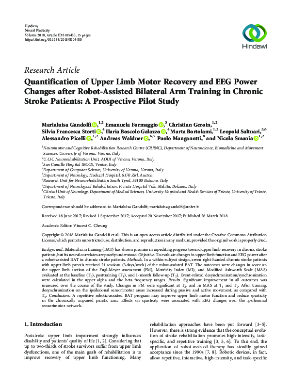 (PDF) Quantification of Upper Limb Motor Recovery and EEG Power Changes after Robot-Assisted ...
