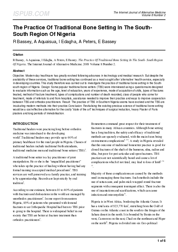 (PDF) The Practice Of Traditional Bone Setting In The South- South ...