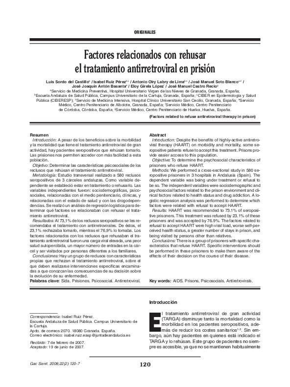 (PDF) Factores relacionados con rehusar el tratamiento antirretroviral ...