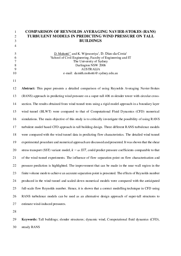 (PDF) Comparison of Reynolds Averaging Navier-Stokes (RANS) turbulent models in predicting wind ...