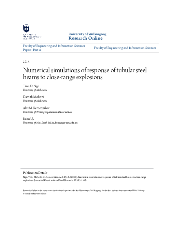 (PDF) Numerical simulations of response of tubular steel beams to close-range explosions