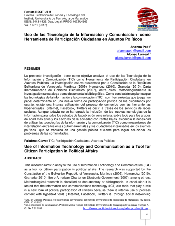 (PDF) Uso de las Tecnología de la Información y Comunicación como ...