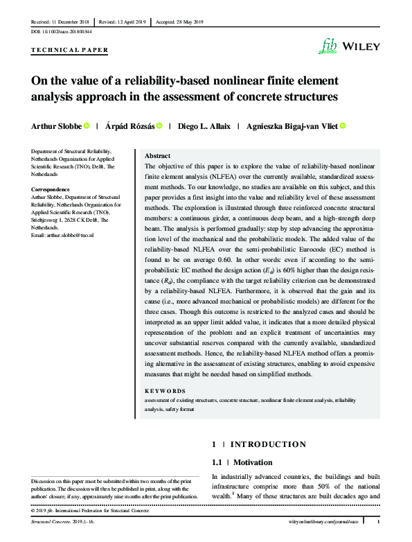 Pdf On The Value Of A Reliability‐based Nonlinear Finite Element Analysis Approach In The