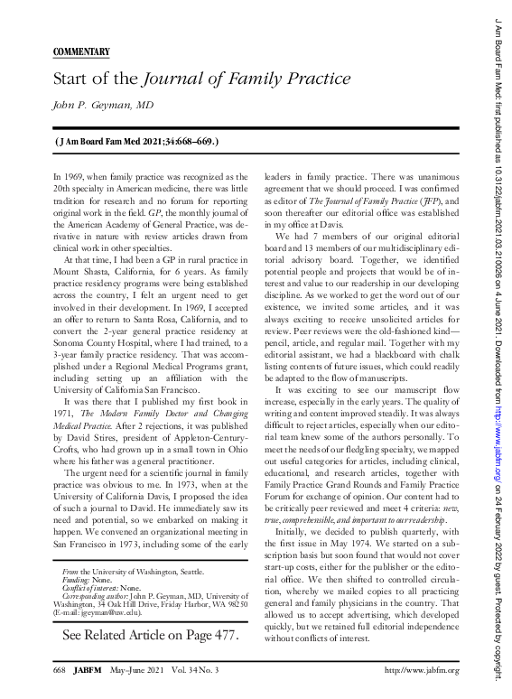 (PDF) Start of the Journal of Family Practice | John P. Geyman ...