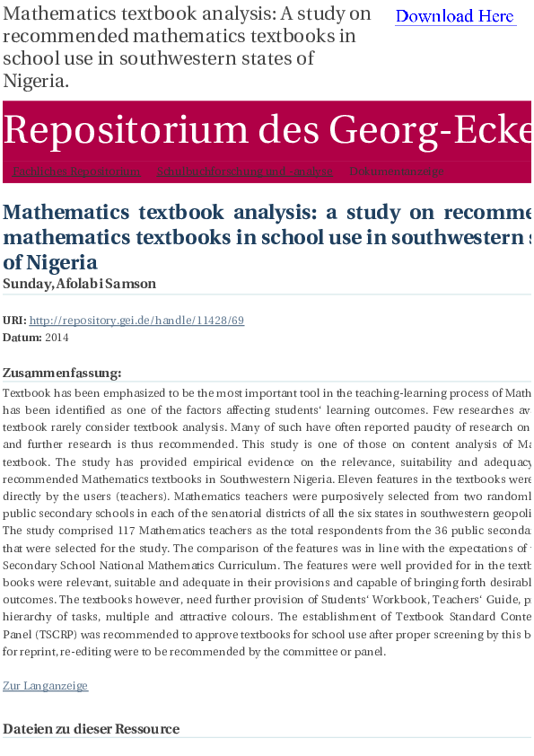 (PDF) Mathematics Textbook Analysis: A Study on Recommended Mathematics ...