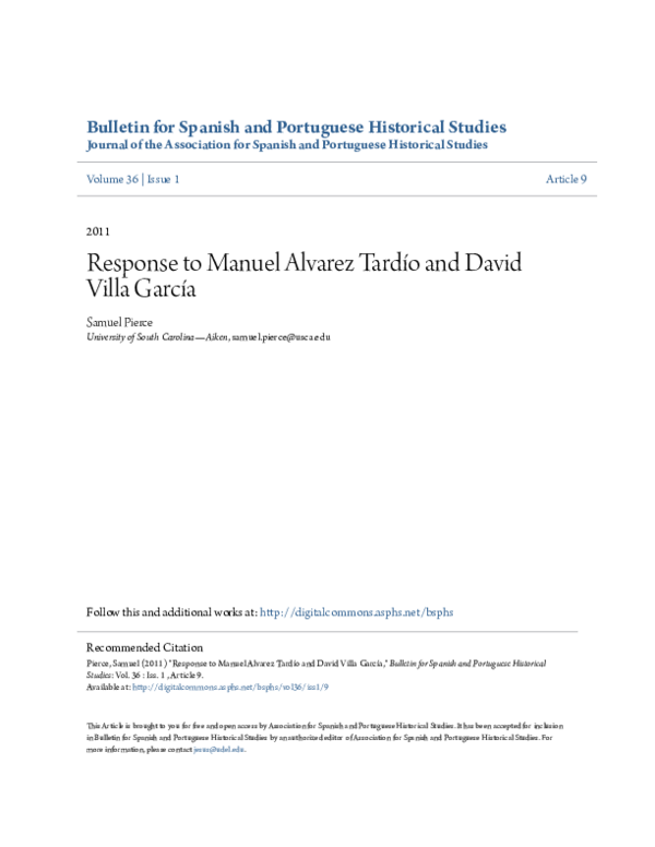(PDF) Response to Manuel Alvarez Tardío and David Villa García
