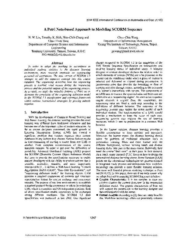 (PDF) A Petri nets-based approach to modeling SCORM sequence