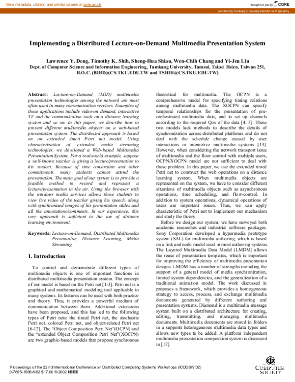 (PDF) Implementing a distributed lecture-on-demand multimedia presentation system