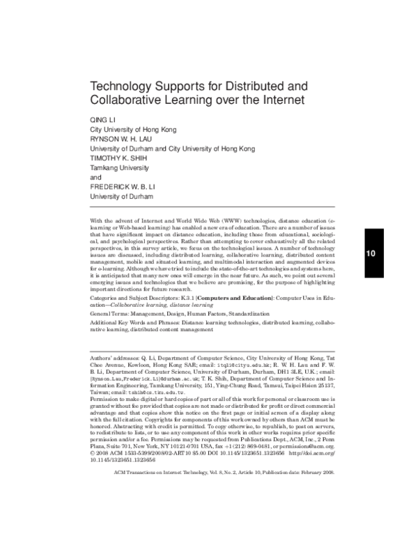 (PDF) Technology supports for distributed and collaborative learning over the internet
