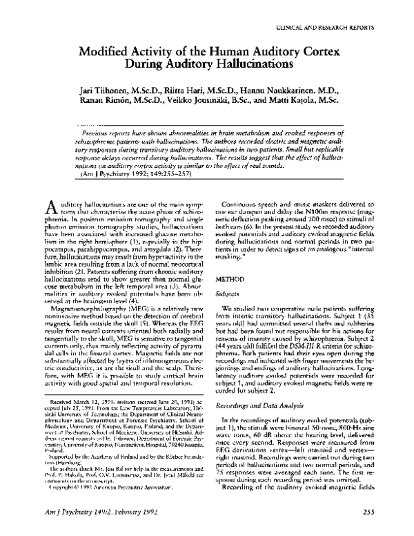 (PDF) Modified activity of the human auditory cortex during auditory ...