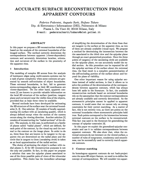 (PDF) Accurate surface reconstruction from apparent contours