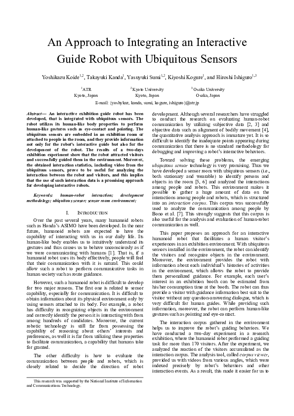 (PDF) An approach to integrating an interactive guide robot with ubiquitous sensors