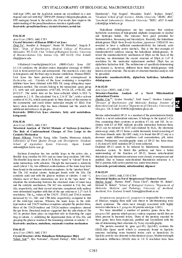 (PDF) Crystal structure of the haloalkane dehalogenase DbjA | Miki ...
