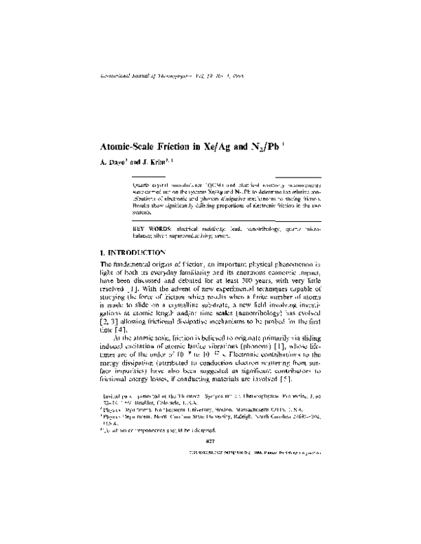 (PDF) Atomic-Scale Friction in Xe/Ag and N2/Pb