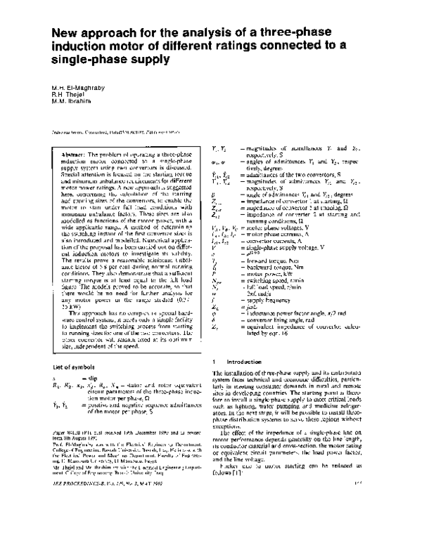 Pdf New Approach For The Analysis Of A Three Phase Induction Motor Of Different Ratings