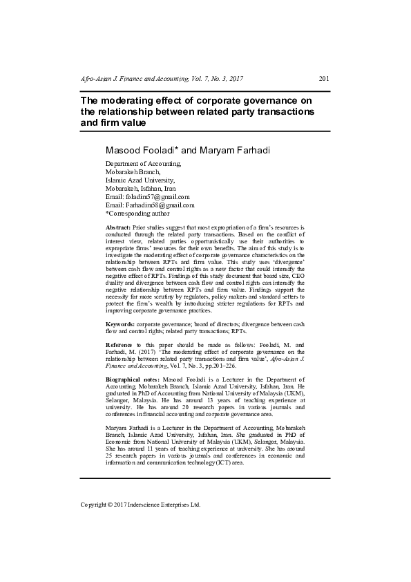 (PDF) The moderating effect of corporate governance on the relationship between related party ...